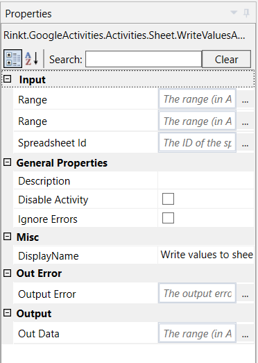 Write values to sheet | Rinkt Documentation